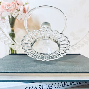 Vintage Open Lace Ribbon Edge Etched Floral Glass Cake Stand Pedestal ...