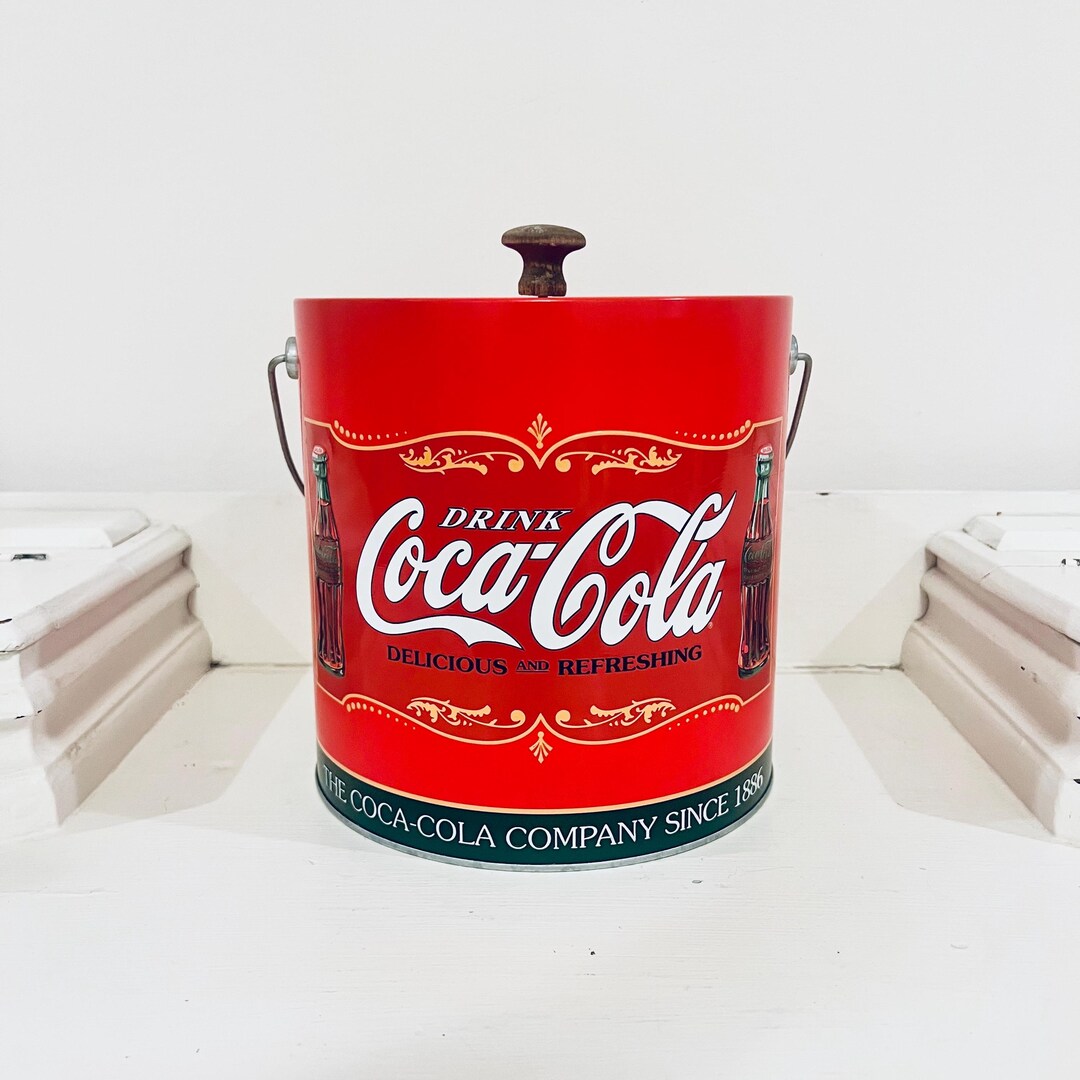 Vintage Coca-cola Ice Bucket With Wood Handle 2003 Original Red Y2K Man ...