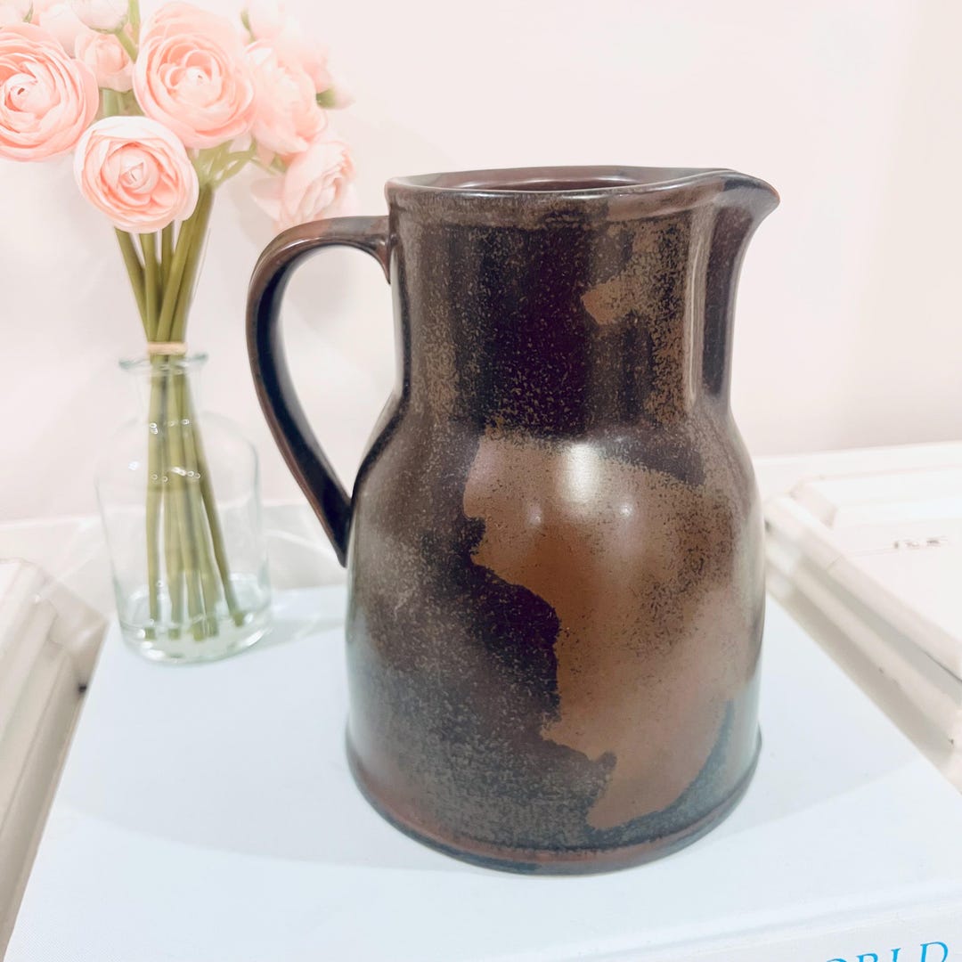 Vintage Iron Mountain Stoneware Roan Pitcher 64oz Art Pottery 8" Signed ...