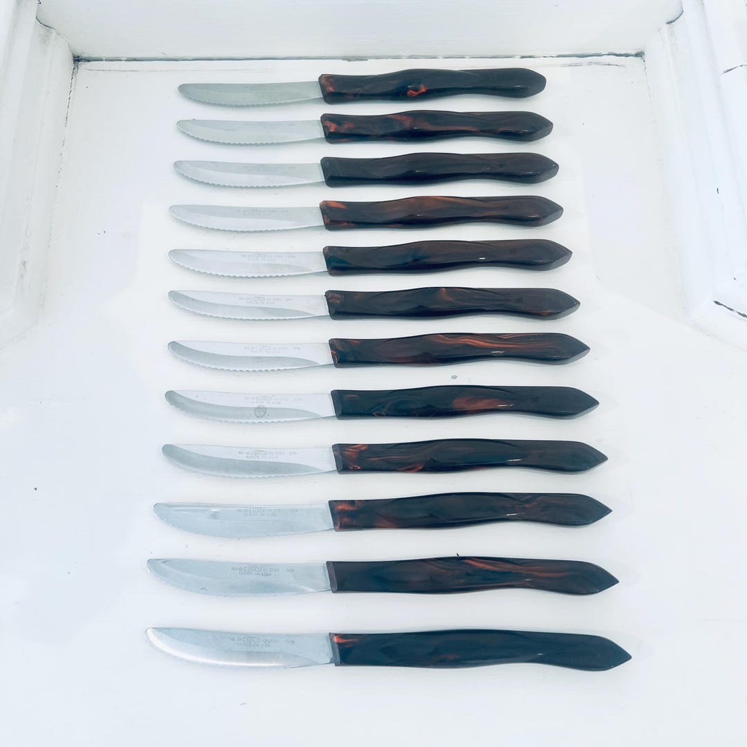 Vintage Cutco 1759 Set of 12 Brown Orange Swirl Handle Steak Knife Set ...