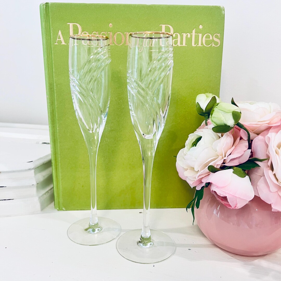 Vintage Lenox Kelly Flute Glasses Set of 2 Pair Gold Rim Wedding Toast ...