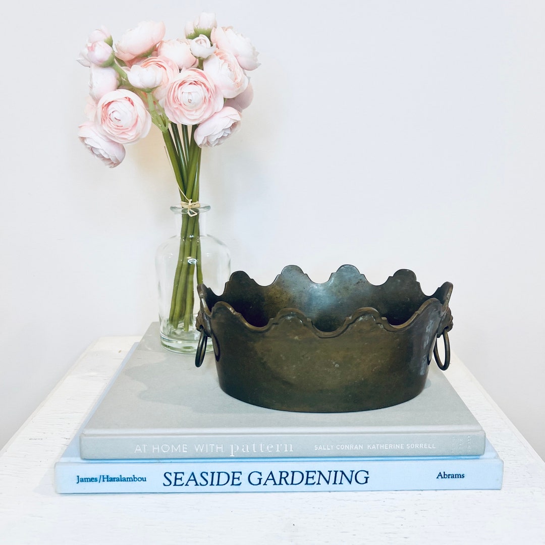 Vintage Solid Brass Scalloped Cache Pot Planter With Lion Head Handles ...