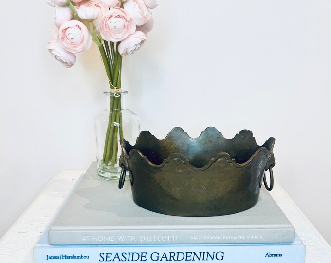 Vintage Solid Brass Scalloped Cache Pot Planter With Lion Head Handles ...