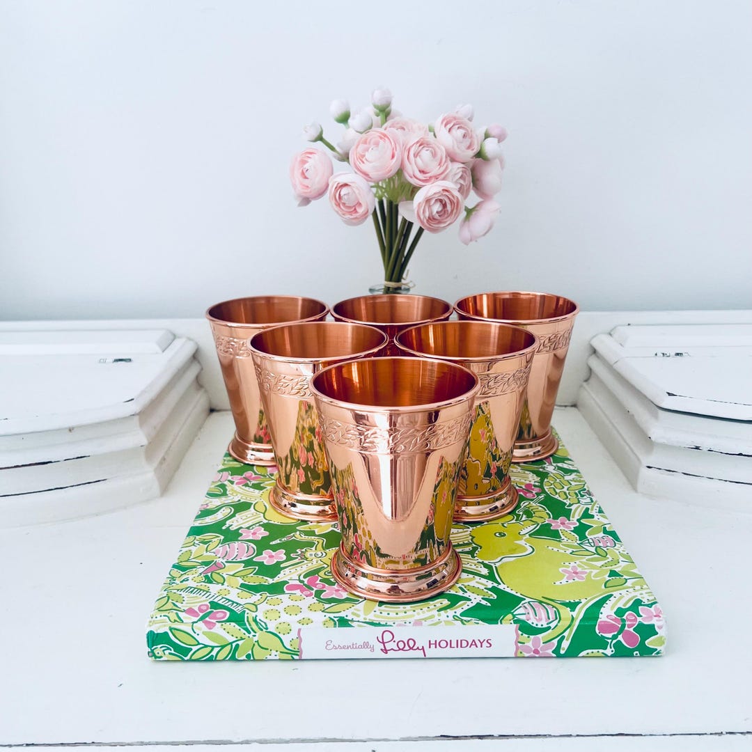 Absolut Elyx Copper Julep Cup Glass Wheat Motif Cocktails Set of 6 ...