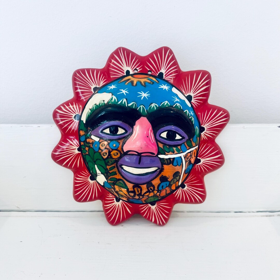 Vintage Talavera Ceramic Mexican Folk Art Sun Face Wall Decor Garden ...