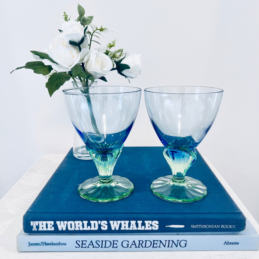 Bormioli Rocco Bahia Footed Champagne Sherbet Glasses Green Blue Italy ...