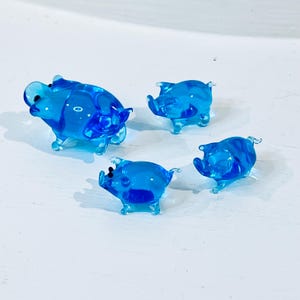 Murano Glass Pigs Hand Blown Miniature Blue Mama & 3 Piglets Vintage ...