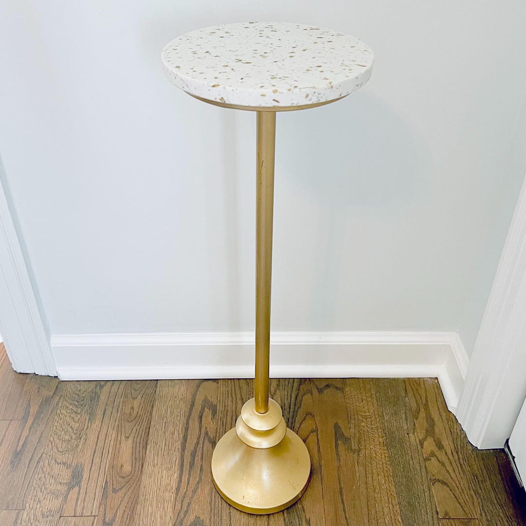 Contemporary Metal and Marble Pedestal Accent Side Table Gold MCM Style ...