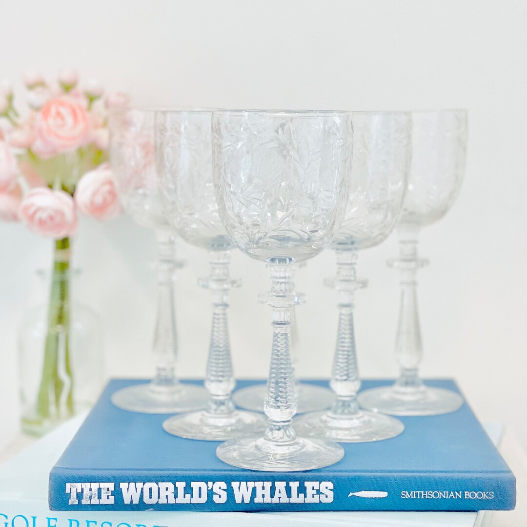 Vintage Rock Sharpe Libbey Crystal Paisley Water Wine Goblets Glasses ...