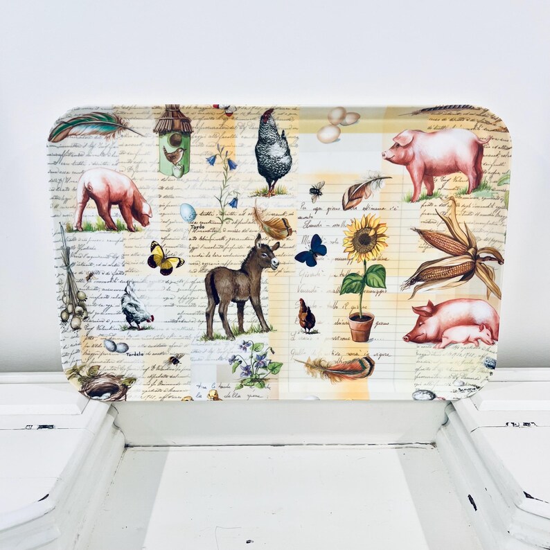 Vintage Mebel Tray Farm Animals Made in Italy Melamine Pig Cow Rooster ...