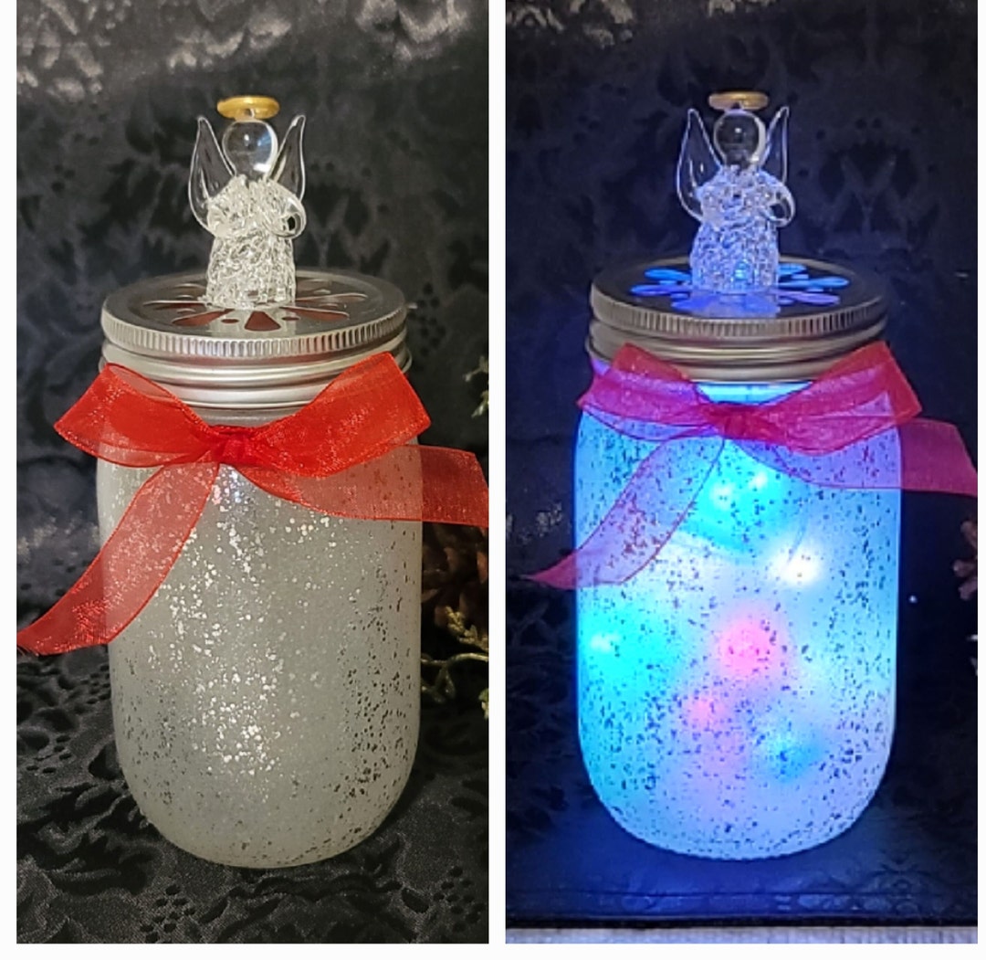 Glass Angel Jar Light, Christmas Angel Jar, Crystal Angel Topper, Angel ...