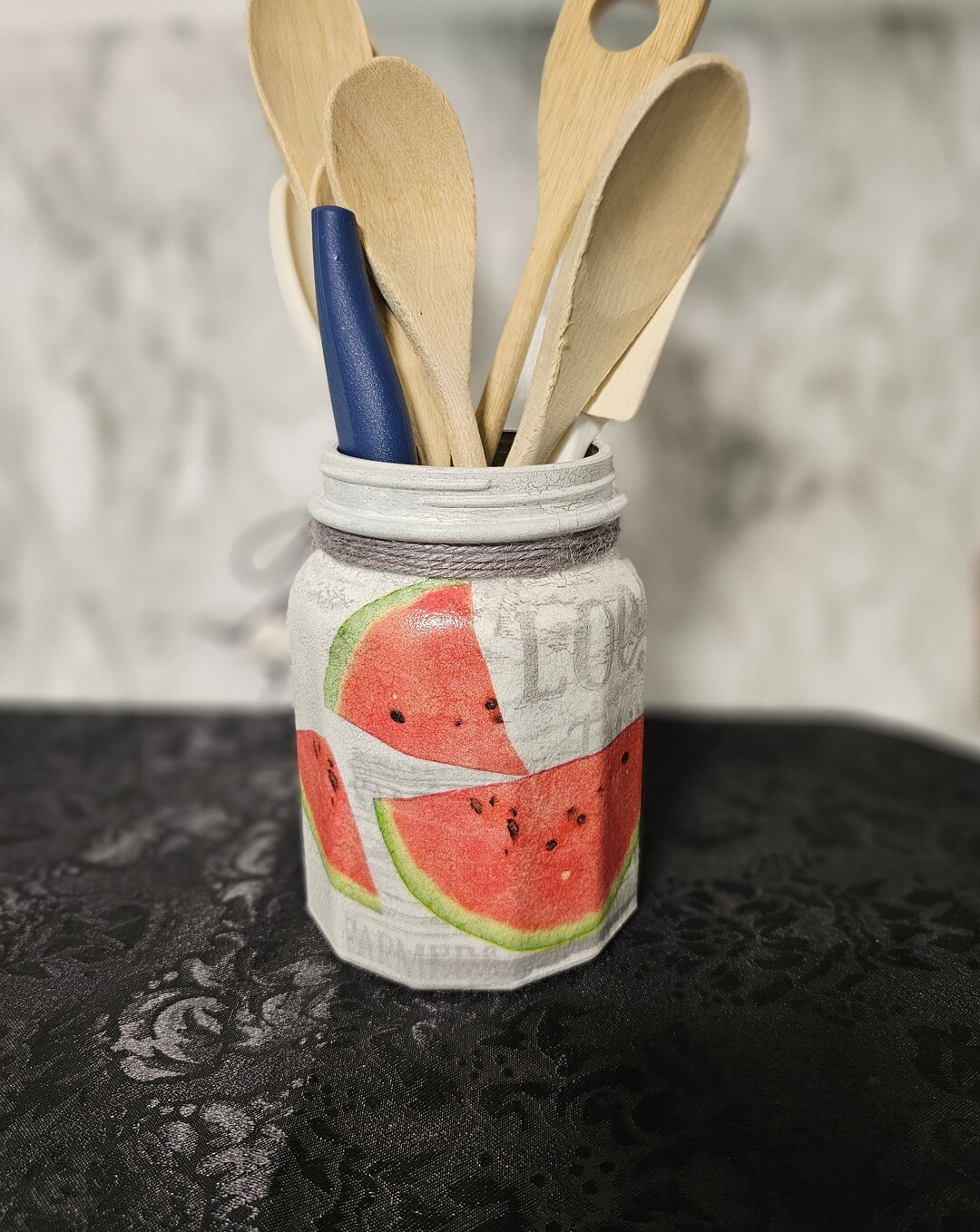 Small Watermelon Spoon Utensil Holder, Watermelon Kitchen Decor ...