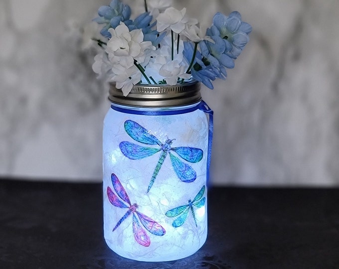 Dragonfly Light, Sparkle Dragonfly Mason Jar, Dragonfly Table Decor ...