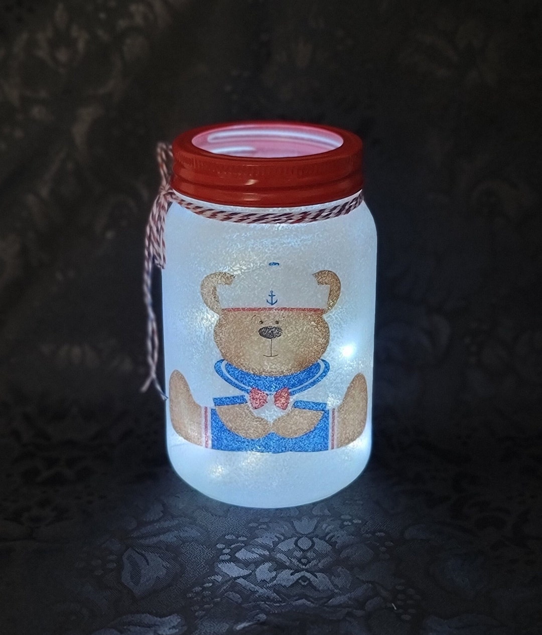 Lighted Bear Jar, Nautical Bear Light, Sailor Decor, Beach Bear ...