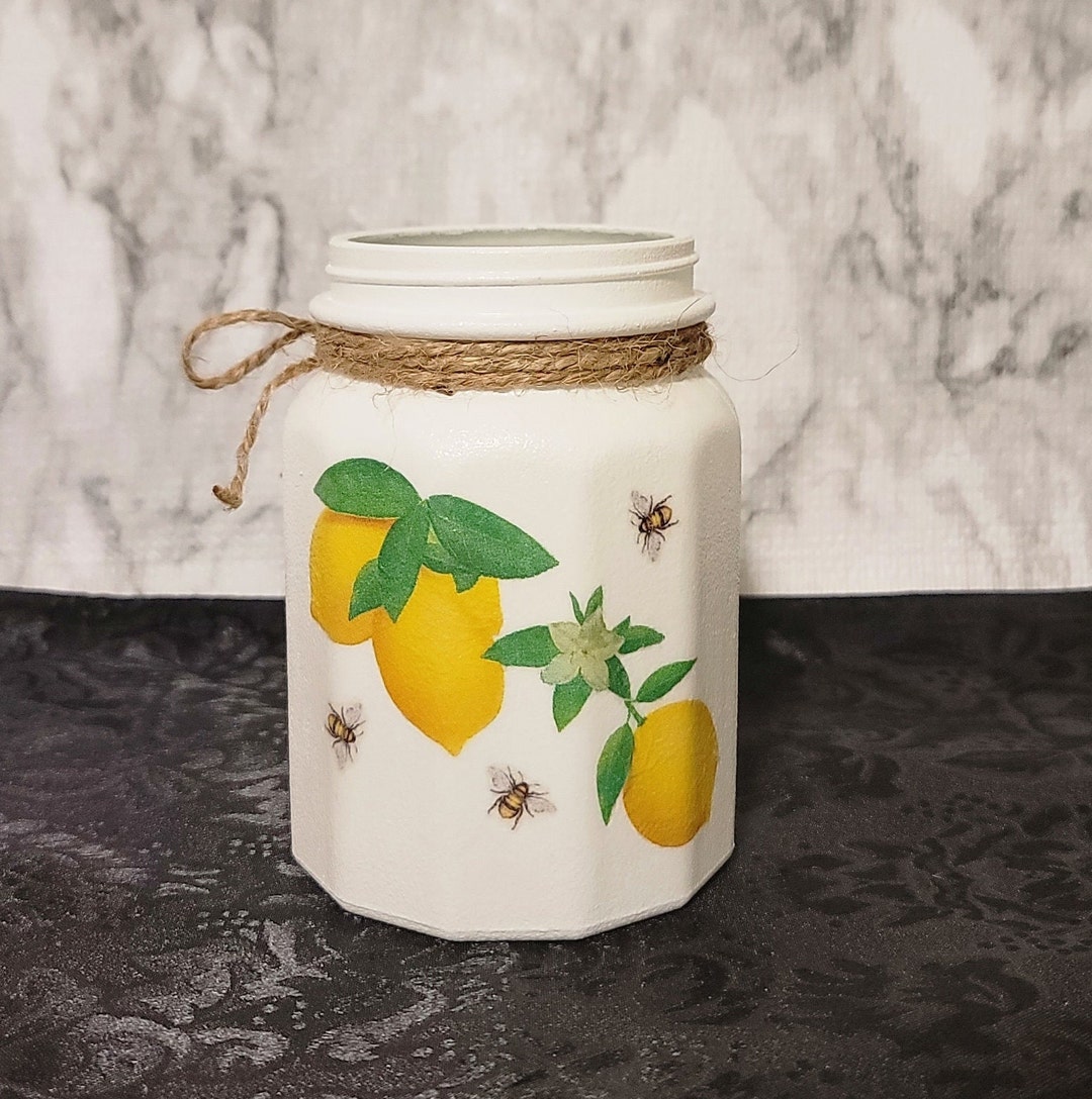 Small Bee and Lemon Utensil Spoon Holder, Lemon Flower Vase, Bee Decor ...