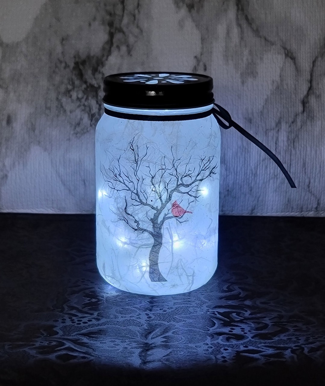Cardinal Lighted Vase, Sparkle Cardinal Jar Light, Cardinal Accent Gift ...