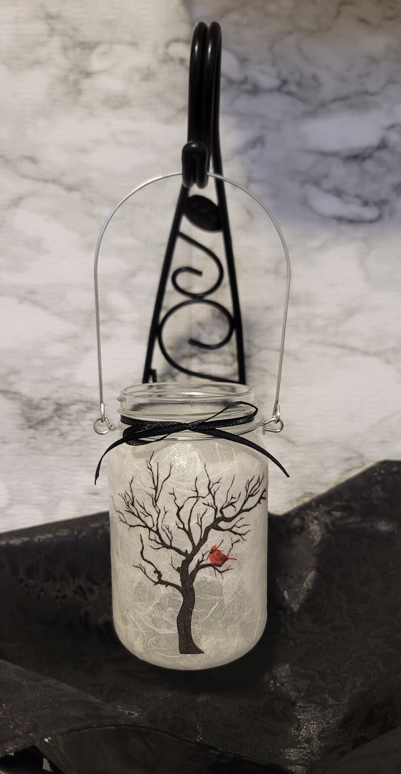 Cardinal Lighted Vase Sparkle Cardinal Jar Light Cardinal - Etsy