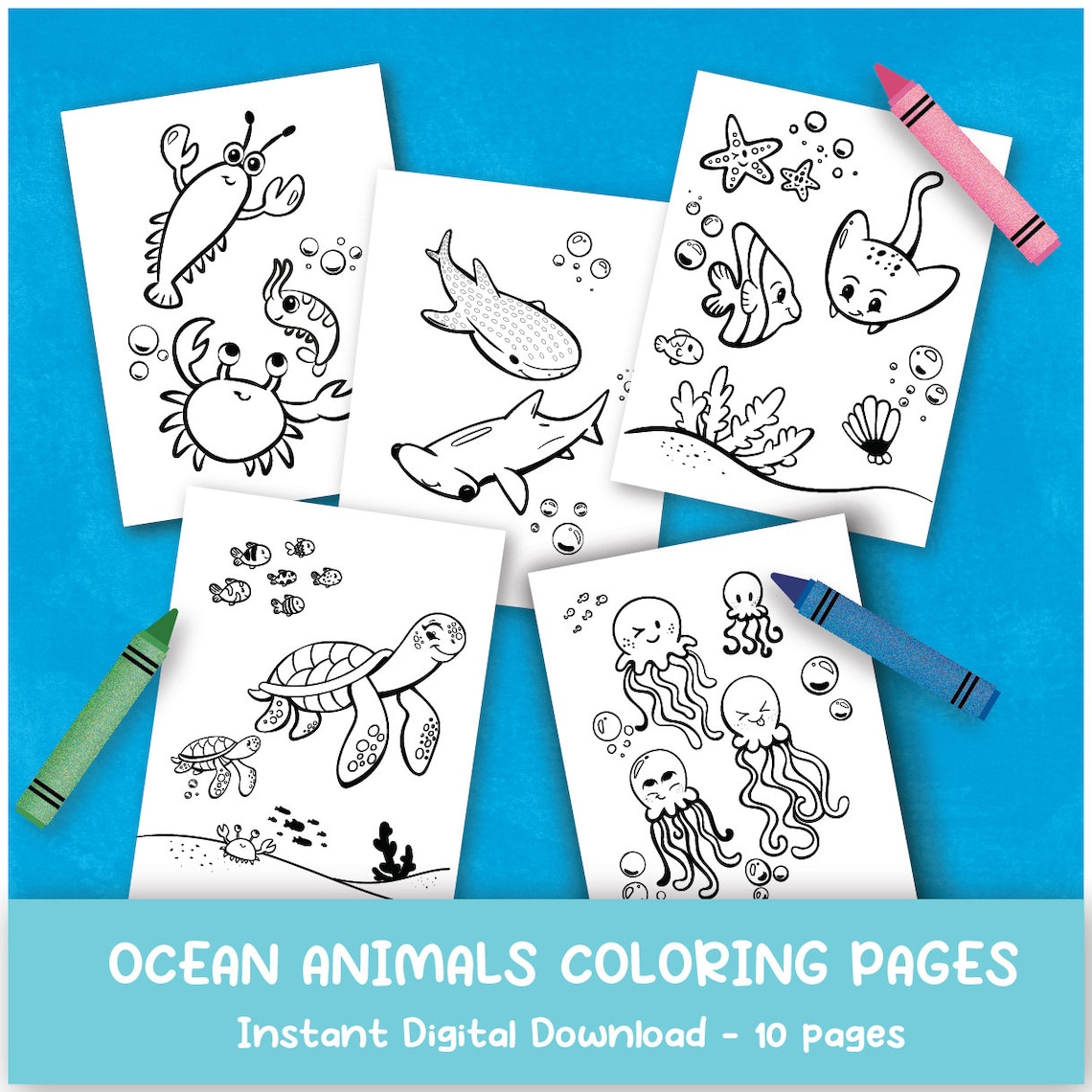 Ocean Animal Coloring Page, Ocean Sea Animals - Digital Download ...