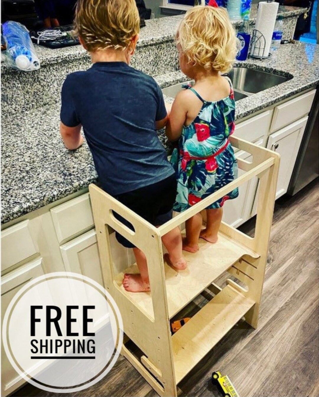 Double Helper Helper Stool for Twins, Toddler Kitchen Step Stool ...