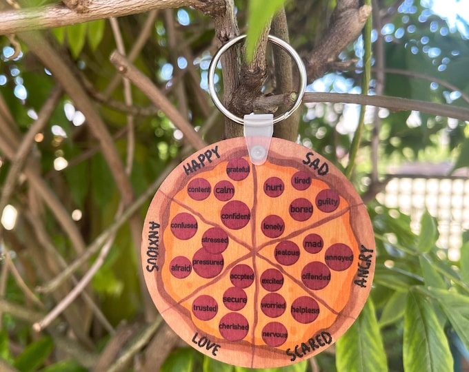 Wood Pizza Feeling Wheel Keychain/ Emotions Wheel for Kids/ Kids Key ...