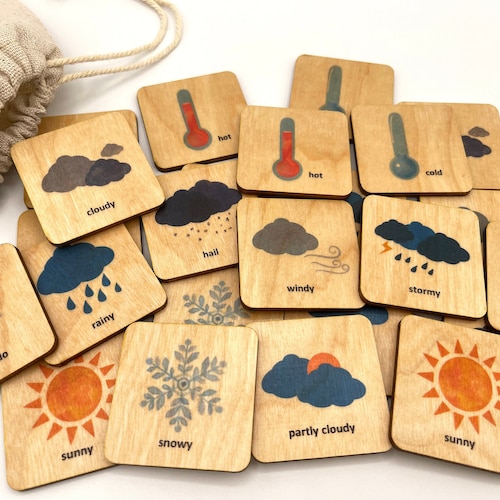 Montessori Wooden Weather Matching Cards Homeschool Activity | Etsy