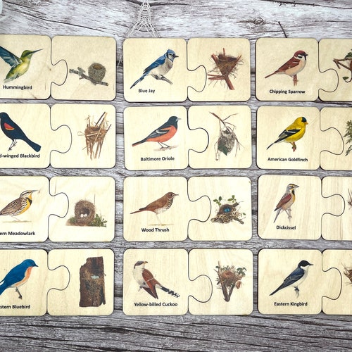 Montessori Wood Backyard Birds and Nests Matching Puzzle/ | Etsy
