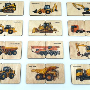 Wooden Construction Truck Matching Puzzle Game/ Homeschool Montessori ...