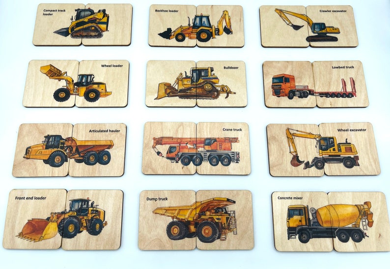 Wooden Construction Truck Matching Puzzle Game/ Homeschool - Etsy
