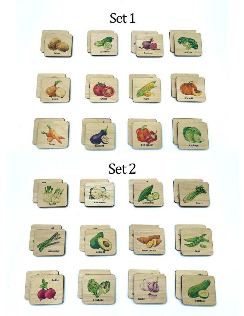 Montessori Wooden Vegetables Matching Cards/homeschool Kindergarten ...