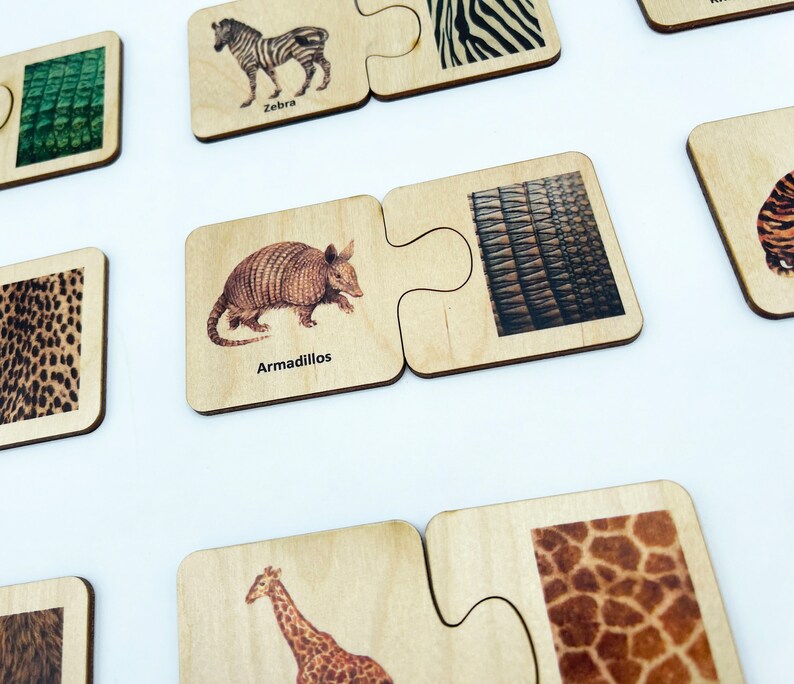 Wooden Montessori Animals Skin Pattern Matching Puzzle/ - Etsy