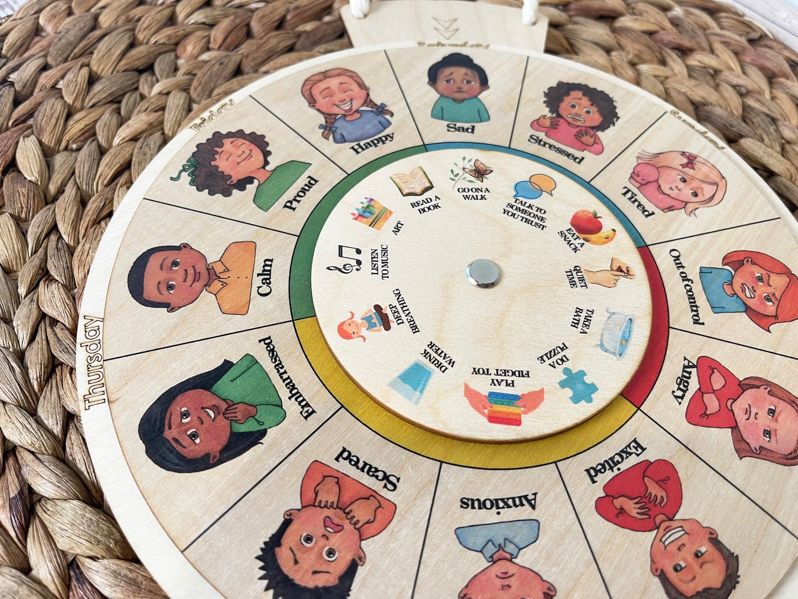 Montessori Wooden Emotion Wheel/ Emtions Chart/ Kids Feeling Board ...