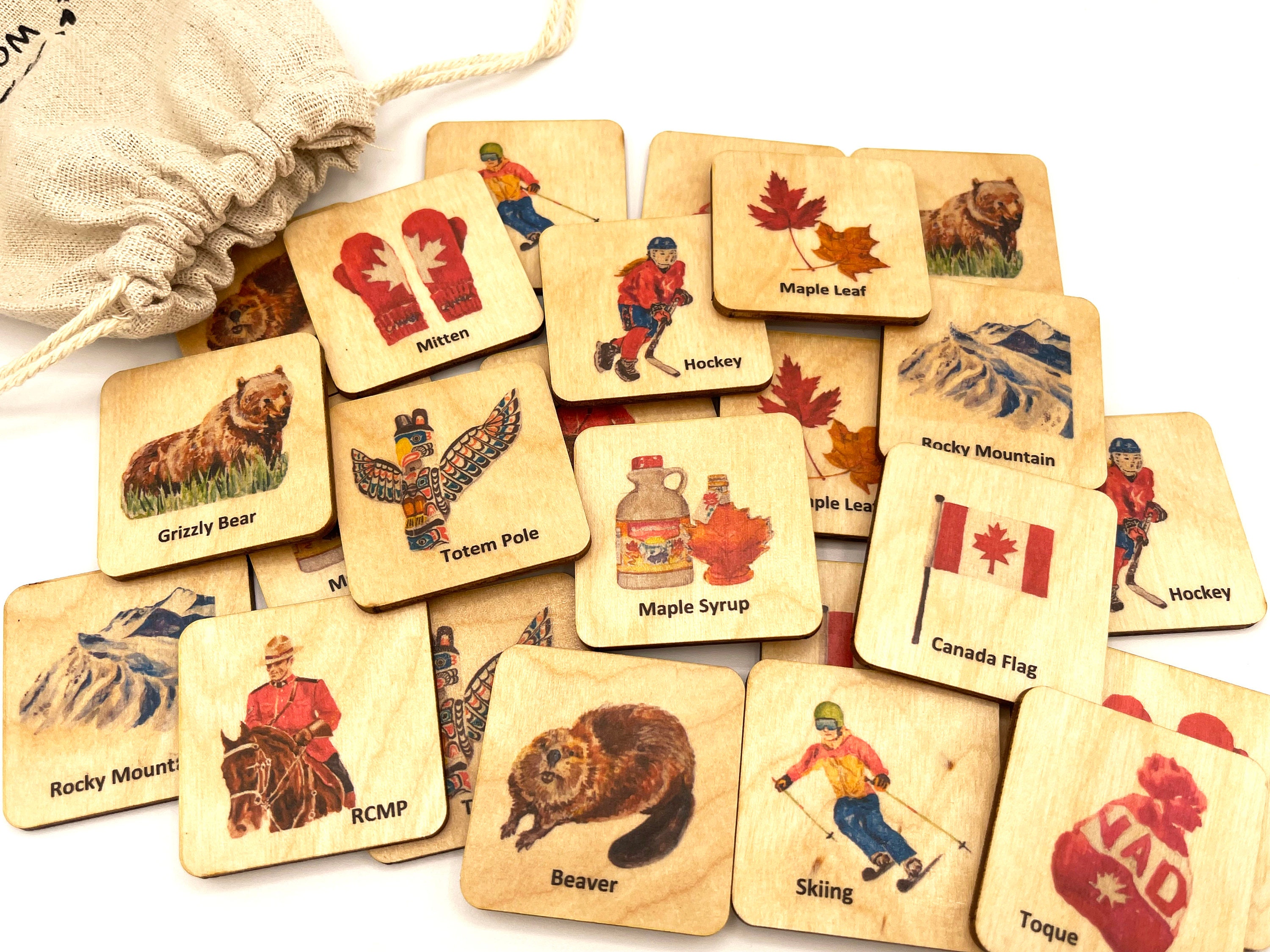 Montessori Wooden Canada Canadian Symbols Memory Game/ Learn | Etsy