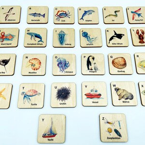 Wooden Montessori Ocean Animals Alphabets ABC Tiles/ Homeschool ...