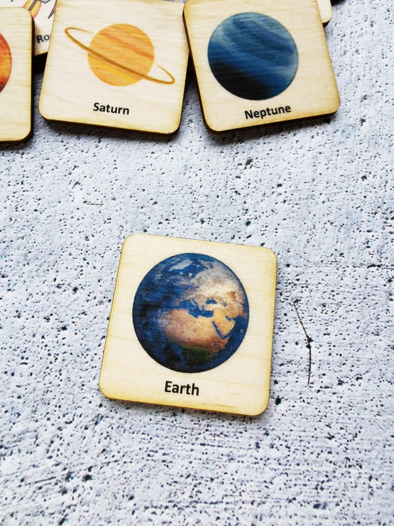 Montessori wood space solar system moon phases memory game/ | Etsy
