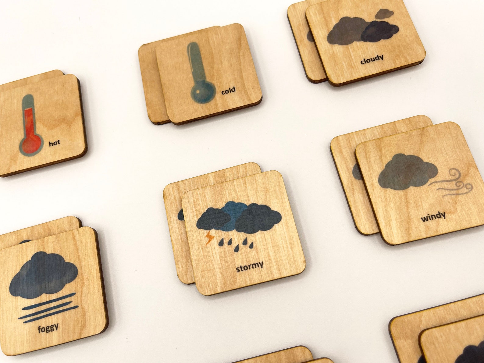 Montessori Wooden Weather Matching Cards Homeschool Activity | Etsy