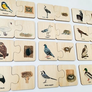 Montessori Wood North American Birds and Nests Matching Puzzle ...