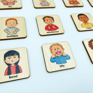 Wooden Kids Emotion Cards/ Bilingual/ French / Montessori Homeschool ...