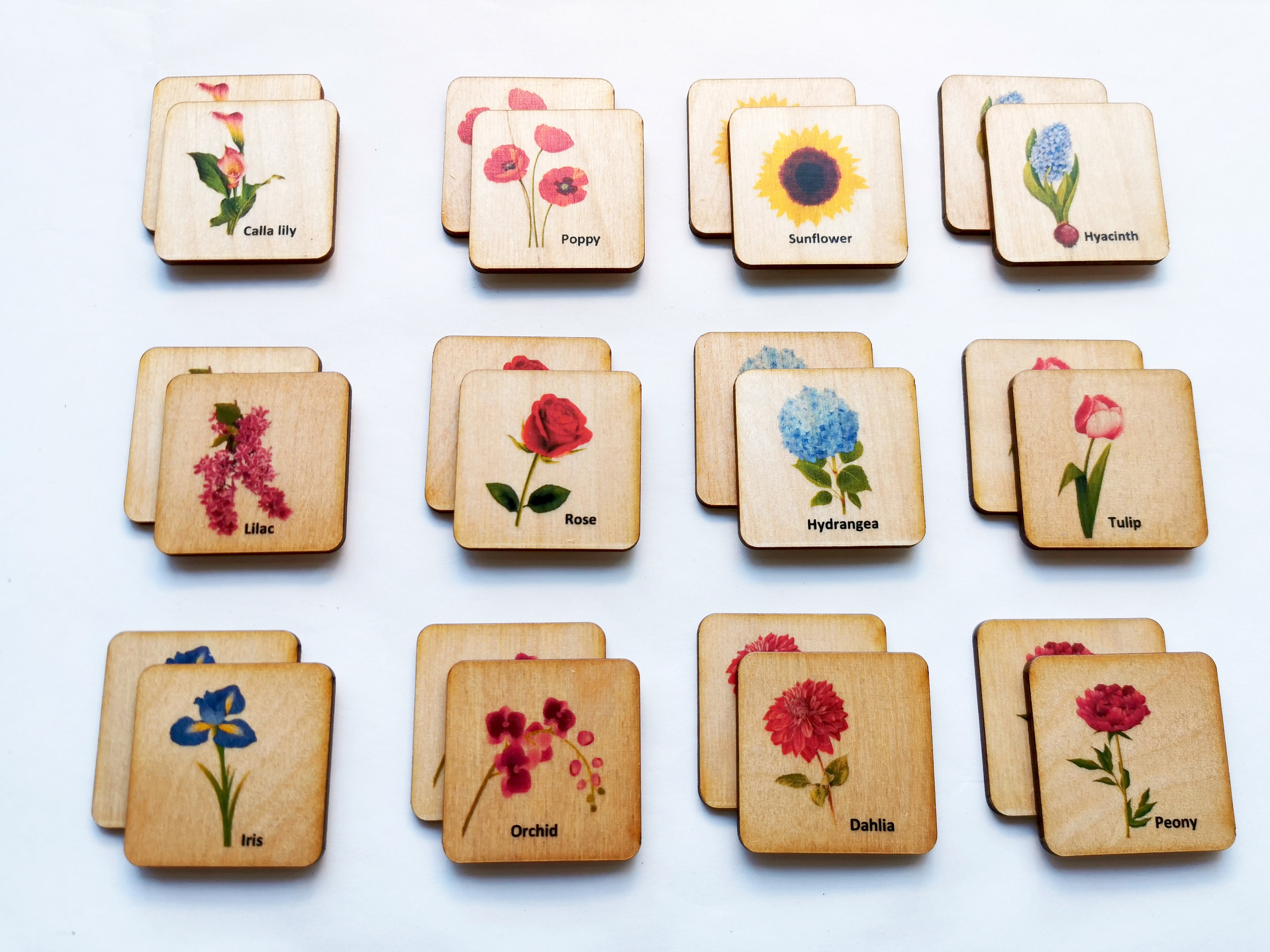 Wood Flowers Memory Game Wooden Montessori Matching Game for | Etsy