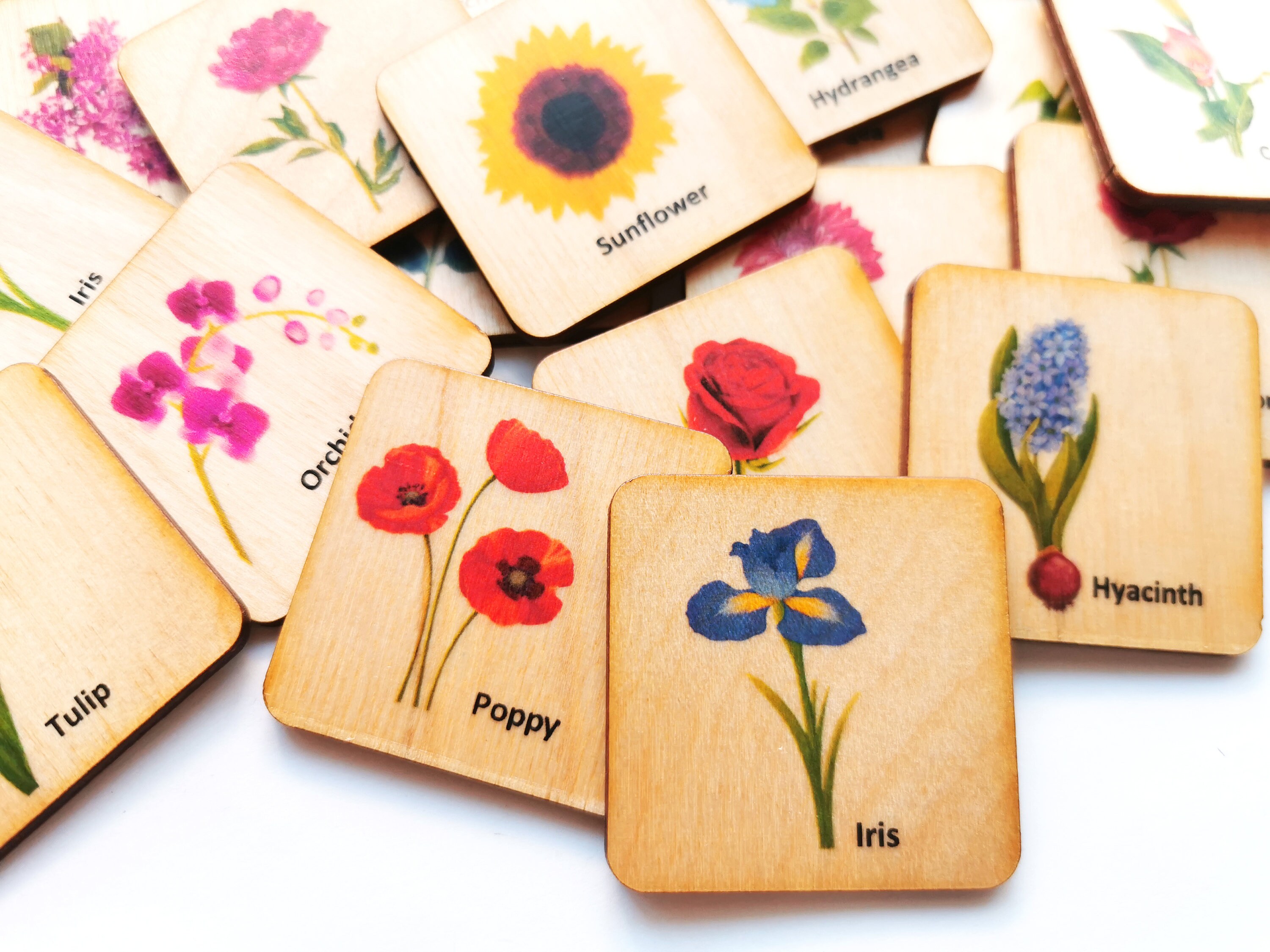 Wood Flowers Memory Game Wooden Montessori Matching Game for | Etsy