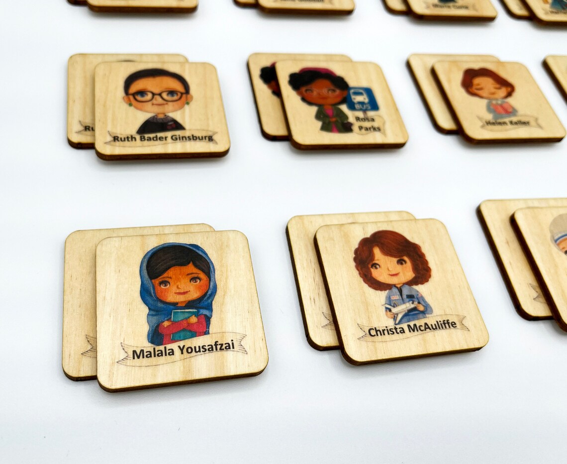 Montessori Wooden Inspirational Women in History Memory Game/homeschool ...