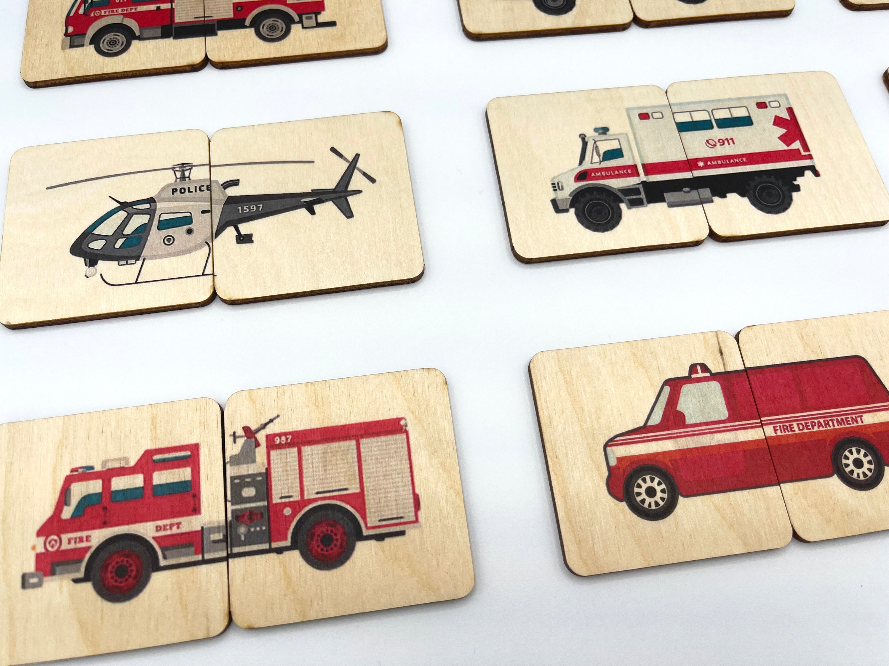 Wooden Emergency Vehicles Firetruck Police Car Ambulance Puzzle Game ...