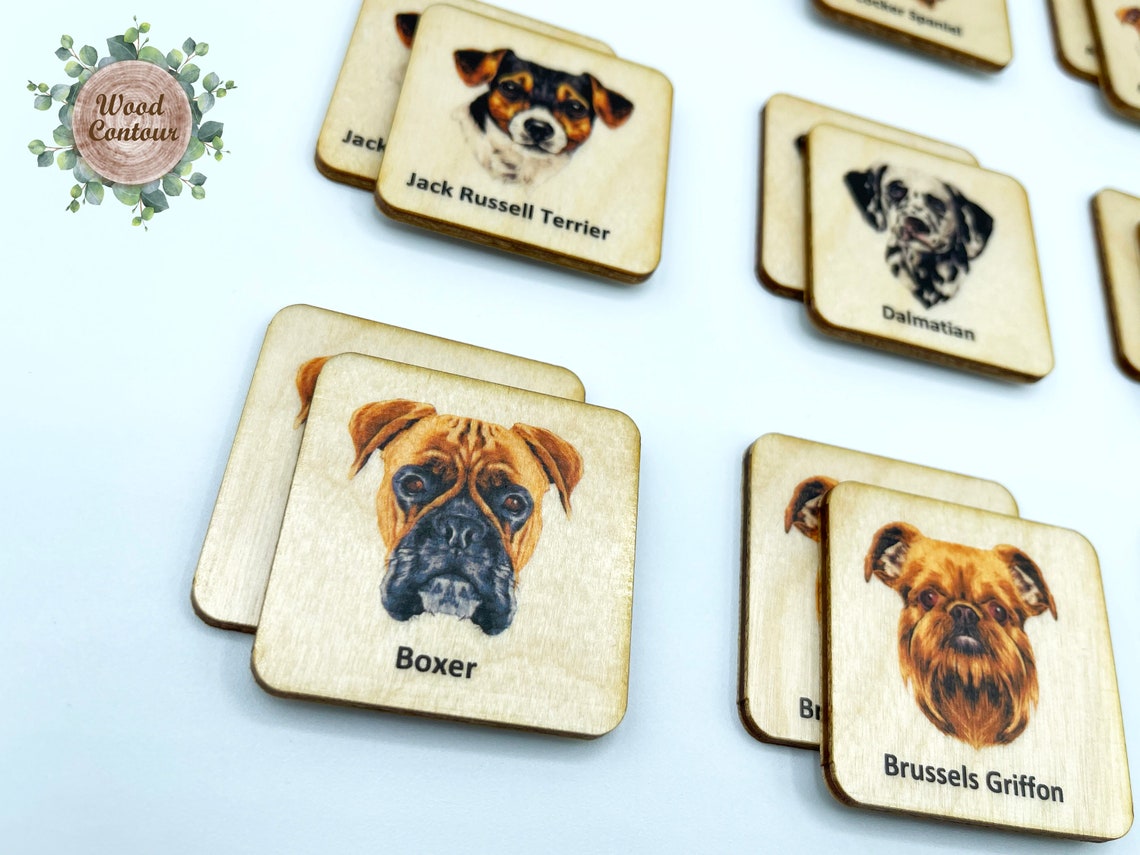 Montessori Wooden Dogs Name Memory Game/wood Animal Matching - Etsy