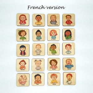 Wooden Kids Emotion Cards/ Bilingual/ French / Montessori Homeschool ...