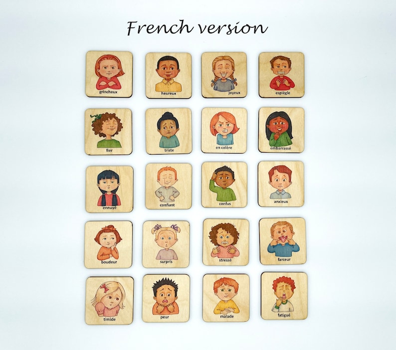 Wooden Kids Emotion Cards/ Bilingual/ French / Montessori - Etsy