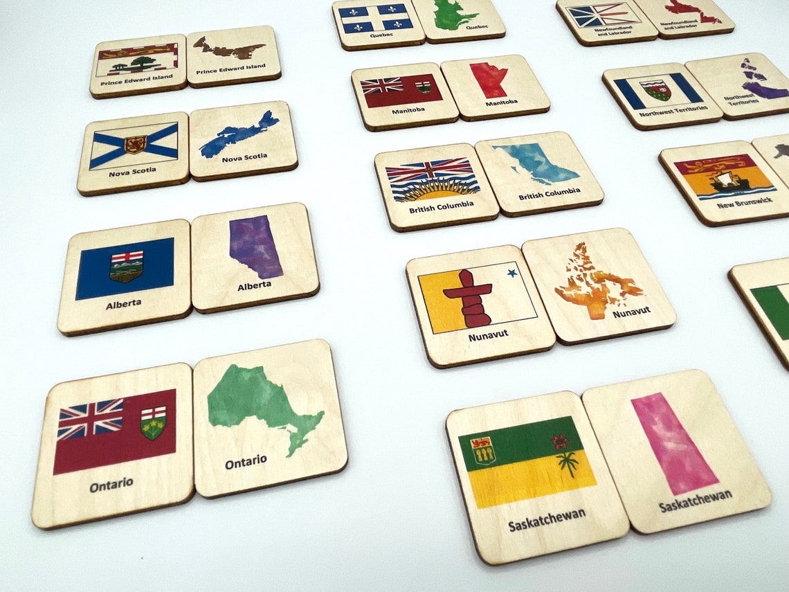 Montessori Canada Map and Flags Matching Cards/ Canada - Etsy Canada