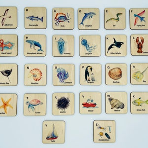 Wooden Montessori Ocean Animals Alphabets ABC Tiles/ Homeschool ...