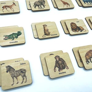 Montessori Wooden Safari Animals Matching Cards/ Bilingual French Wood ...