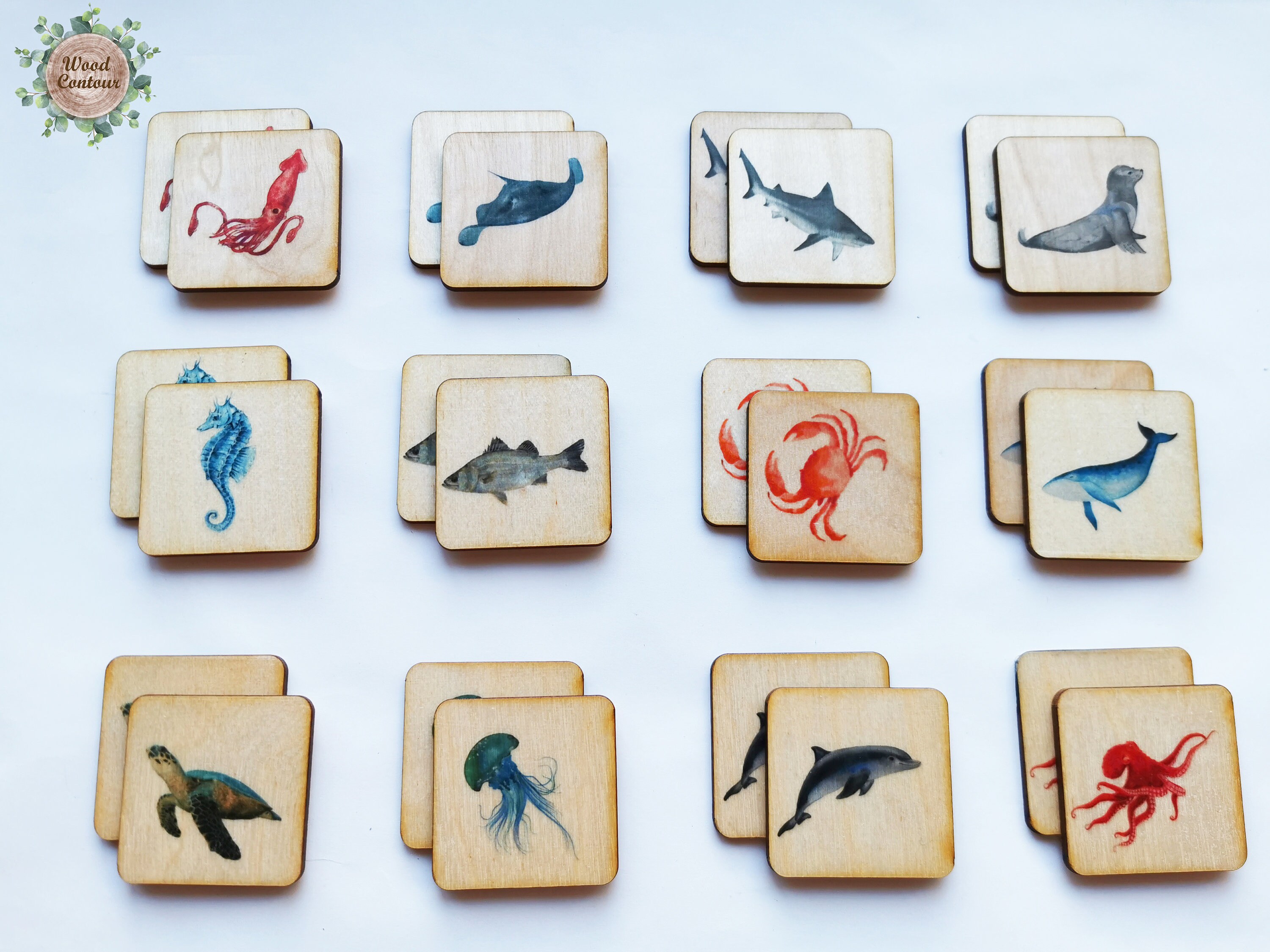 Wooden Montessori Sea Animals Memory Game Educational - Etsy