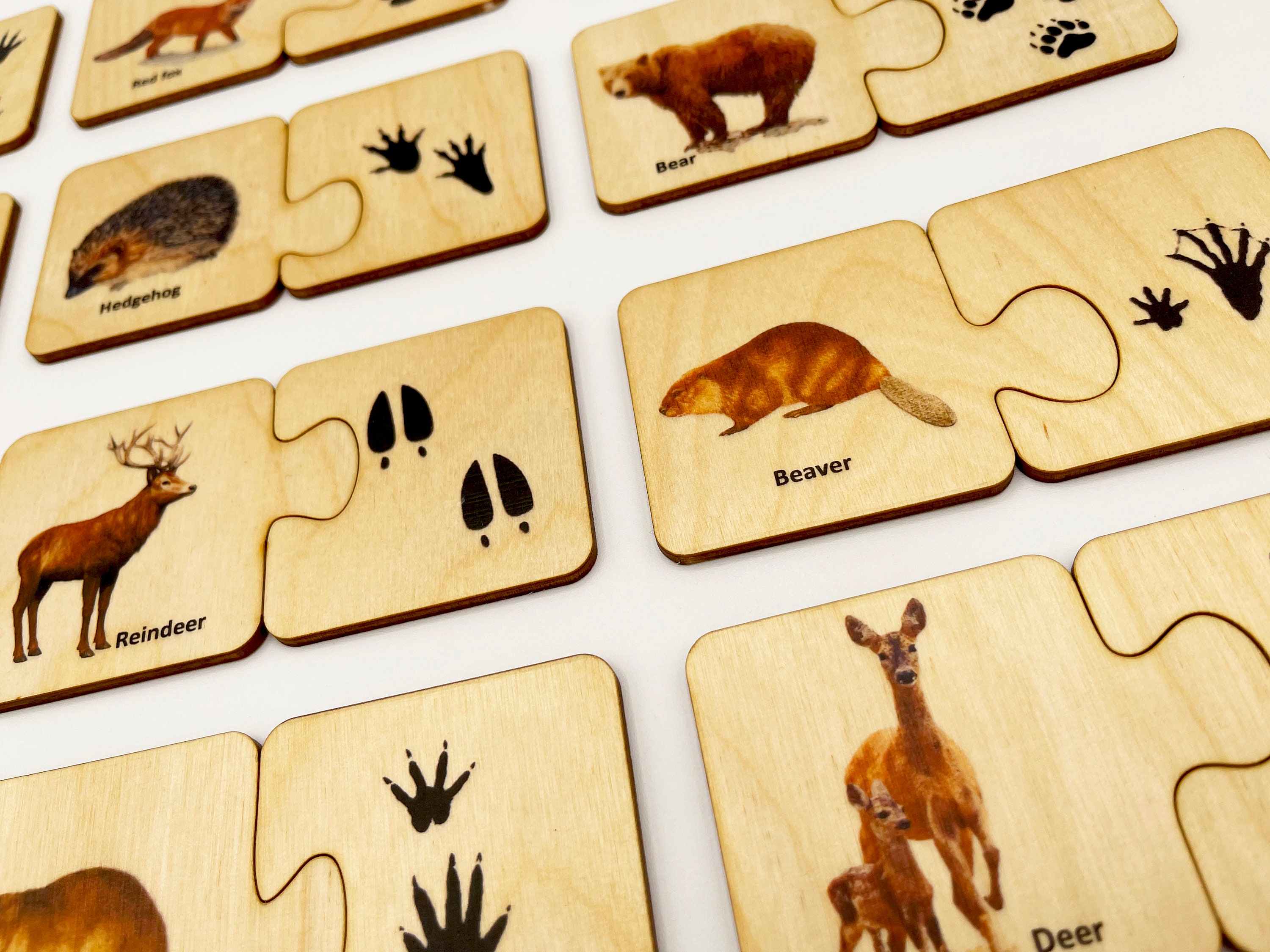 Montessori wooden woodland animals tracks puzzle/ Homeschool | Etsy