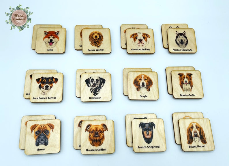 Montessori Wooden Dogs Name Memory Game/wood Animal Matching Cards ...
